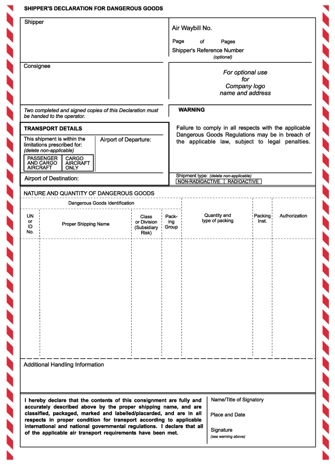 Hazmat Shipping Papers Template